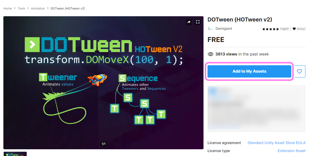 Unity Asset Store から無料版 DOTween を導入する | Compota-Soft-Press