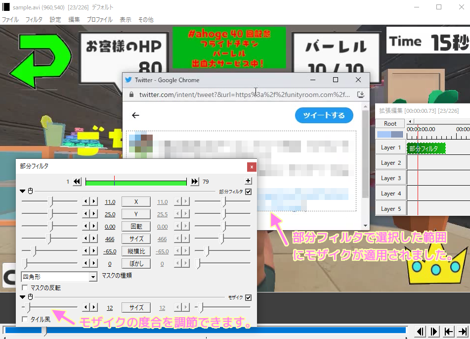AviUtl で動画の一部にモザイクをかける | Compota-Soft-Press
